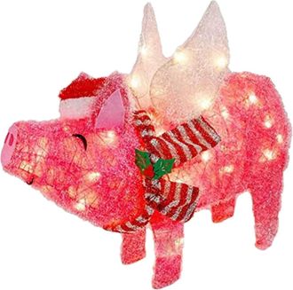 Generic Beleuchtete fliegende Schwein Weihnachtsdekoration - 3D Acryl Tier Statue mit Hut und Schal, festliche Outdoor-Anzeige drinnen, entz&uuml;ckende Tischdekor