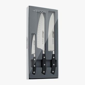 Arcos Serie Riviera - 3-teiliges K&uuml;chenmesser-Set (1 Montiermesser + 1 Santoku + 1 Kochmesser) - Klinge aus geschmiedetem Nitrum-Edelstahl, Griff aus Polyox