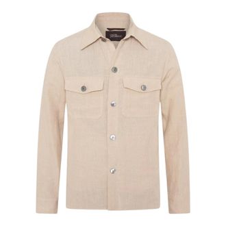 Oscar Jacobson Beige Leinen Overshirt Regular Fit - - Shirts - Herren - Beige - L