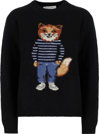Maison Kitsun&eacute; Femme, Pulls, Noir, Taille: 36 FR Dressed Fox Sweater