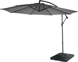 Mendler Parasol d&eacute;port&eacute; Acerra, protection contre le soleil, &oslash; 3m inclinable, polyester 11kg - gris avec socle &agrave; poids