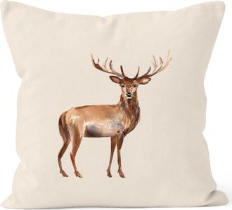 Autiga Kissenbezug Weihnachten Winter Hirsch Elch Geweih Watercolor Deer Baumwolle Natur 40cm x 40cm