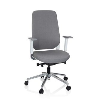 hjh OFFICE 790006 Profi Bürostuhl CHIARO T4 Stoff Grau/Weiß Drehstuhl ergonomisch, Armlehnen, Sitzhöhe & -Tiefe verstellbar