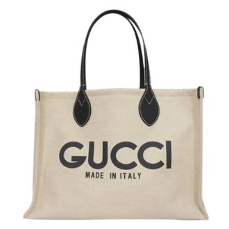 Gucci Pre-owned Sac Cabas en Coton et Lin Imprim&eacute; Logo - Femme - Pre-owned - Beige - Taille: ONE Size