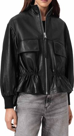 AllSaints Allsaints Damen Flor Jacket Lederjacke, Schwarz, 38