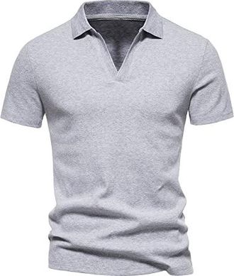 Generic Haut Sport Homme Col Revers- T Shirt Manches Courtes-Top Ete Col V Couleurs Pures DéContractée Chemise Dété Polyvalent Basic Polyvalent Blouse Mode Re