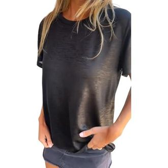 Generic Emboadlie T-shirt &agrave; manches courtes en feuille dor pour femme, confortable et respirant, Noir, XXL