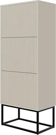 Selsey Schuhschrank Schuhregal 50 cm 3 Klappen Schuh Schrank 12 Paar Schuhe Schuhaufbewahrung Stehend Graubeige Schwarze Beine Veldio