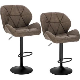 Woltu Woltu - 2 Tabourets de Bar r&eacute;glable en Hauteur, Chaises de bar si&egrave;ge rembour&eacute; en Similicuir Pied en m&eacute;tal, Brun Fonc&eacute;