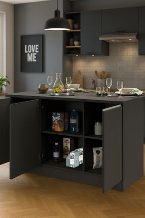 Dmora K&uuml;cheninsel Patrizio, Mehrzweckschrank, K&uuml;chenzeile Schrank, Zus&auml;tzlicher Tisch, 100% Made in Italy, 155 x 90 x 90 cm, Anthrazit und Schiefer