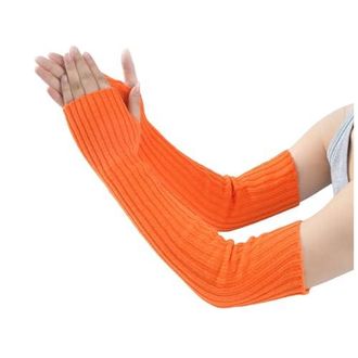 Generic Gant Hiver,Gants Femme Hiver,Gants longs droits en laine tricot&eacute;e pour femme et hiver, sans doigts, chauds, &agrave; manches longues (Orange, One Size)