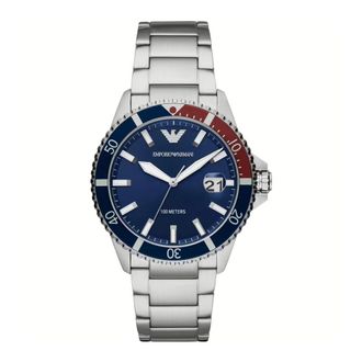 Emporio Armani Blaues Zifferblatt Stahl Uhr - - Accessories - Herren - Grau - ONE SIZE