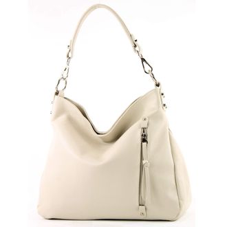 modamoda.de T183 Damen Schultertasche Business Bag Gro&szlig; Echtleder handmade in Italy (Creme)