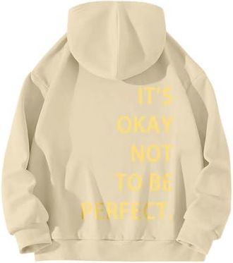 Generic Pull de No&euml;l 98 Fermeture &eacute;clair dans le dos, cest OK, pas PARFAIT &Agrave; &Ecirc;TRE PARFAIT Sweat &agrave; Capuche Imprim&eacute; Pull Femme Noir, beige, 3XL