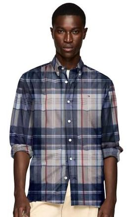 Tommy Hilfiger Chemise boutonn&eacute;e d&eacute;contract&eacute;e &agrave; manches longues pour homme - Coupe droite - Collection 2025, Plaid bleu marine multicolore B743.410, Taille L