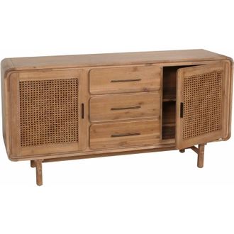 Hhg Sideboard HHG 014, Schrank Kommode Highboard, Stauf&auml;cher Schublade, Rattan Akazie Massiv-Holz gebeizt 83x160x45cm 47kg