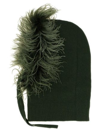 P.A.R.O.S.H. Feather-Trimmed Virgin Wool Balaclava - Green