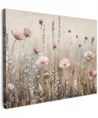 MuchoWow © Impression sur Toile Decoration Murale Peinture 40x30 cm Tableaux Decoratifs Muraux Déco Chambre Tableau Salon Fleurs - Rose - Moderne - Beige