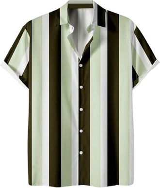 Generic Chemise de croisi&egrave;re carib&eacute;enne d&eacute;contract&eacute;e ray&eacute;e &agrave; manches courtes boutonn&eacute;e pour la plage hawa&iuml;enne tropicale amusante Mexique hawa&iuml;enne palmier &eacute;t