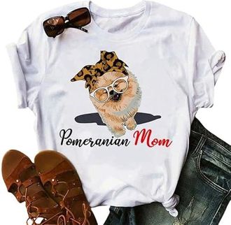 Keephen Graphique Pomeranian T-Shirt Femmes Propri&eacute;taire de Chien Pomeranian T-Shirt Mignon Pom Impression 3D Manches Courtes Tops Col Rond Streetwear