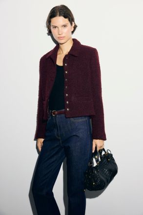 Gerard Darel Veste en tweed &agrave; boutons dor&eacute;s - JULIE - Lie de vin