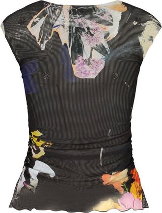 Desigual T-Shirt Schwarzes Damen-Top mit Kontrastdetails und Print
