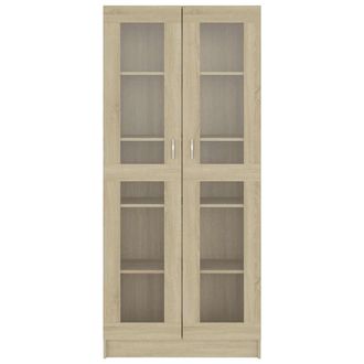 Generic Vitrine aus Eichenholz mit Glast&uuml;ren, Hoher Aufbewahrungsschrank mit Verstellbaren Regalen, Vitrine mit Holzmaserung f&uuml;r Wohnzimmer, Arbeitszimmer und