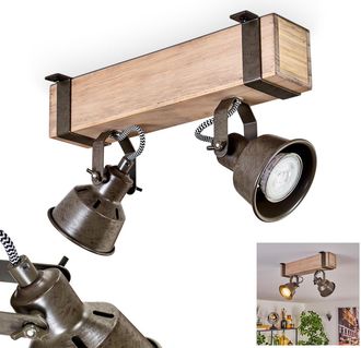 HOFSTEIN Deckenleuchte Pehefito, moderne Deckenlampe aus Metall/Holz in Grün-Grau/Natur, Deckenleuchte im Industrial Design mit verstellbaren Schirmen, 2-flamm