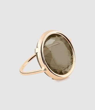 Ginette NY Bague Disc Quartz Fum&eacute; Or Rose