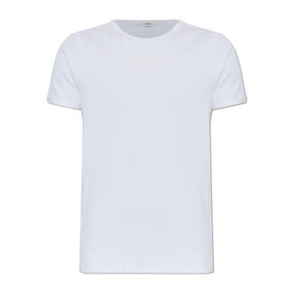 Versace Geripptes T-Shirt aus besticktem Baumwolljersey - - Tops - Herren - Wei&szlig; - L