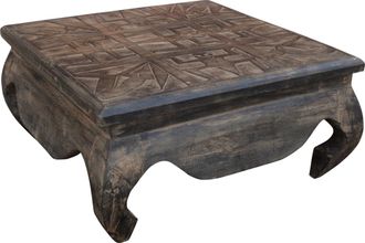 Guru Shop Opiumtisch, Kaffeetisch, Beistelltisch, Couchtisch, Beschnitzt, Braun, Size:80x80 cm