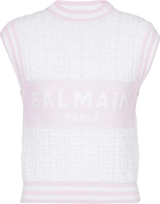 Balmain Femme, Pulls, Rose, Taille: 36 FR Sleeveless monogram knit top