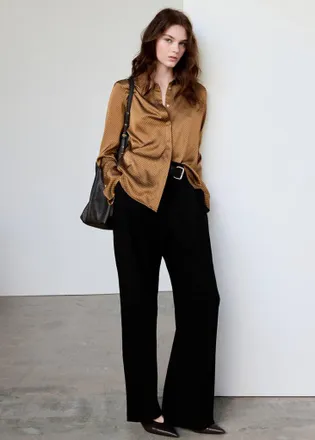 Mango Chemise satin&eacute;e pois marron - Femme - XXS - MANGO