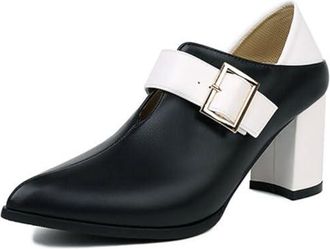 Generic MiaZane Escarpins &agrave; Talon Bloc &eacute;pais &agrave; Bout Pointu et Couleurs contrast&eacute;es pour Bureau et r&eacute;ception du Soir Doublure Microfibre Confortable,Noir,34 EU