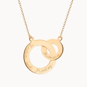 Merci Maman 750er Gold Halskette mit verschlungenen Ringen