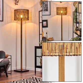 HOFSTEIN Stehleuchte Cando, Stehlampe mit Holzfuß und Schirm aus Bambus, E27, skandinavisches Design, Boho-Style, Höhe 169cm, Ø 40cm, Fußschalter - Wohnzimmer,