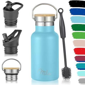 Milu Bouteille en acier inoxydable 350ml, 500ml, 750ml, 1l (+3 couvercles) - Bouteille thermo avec paille, bouteille deau, pour boissons chaudes, froides e