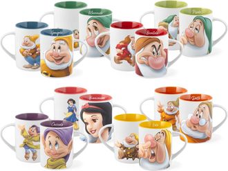 hOme Home - Sieben Zwerge, Set 12 Mug Sieben Zwerge POP, 330 cc, verschiedene Figuren, New Bone China, sp&uuml;lmaschinenfest, mikrowellengeeignet