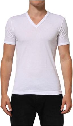 Dolce & Gabbana Homme, Tops, Blanc, Taille: 4XL T-shirt &agrave; Manches Courtes et Col en V