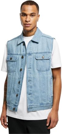 Urban Classics Herren Denim Vest - Jeansweste aus Baumwolle mit Knopfleiste, Brusttaschen und Kragen, ärmellose Weste für Streetwear, Freizeit & Alltag, Lighter Wash