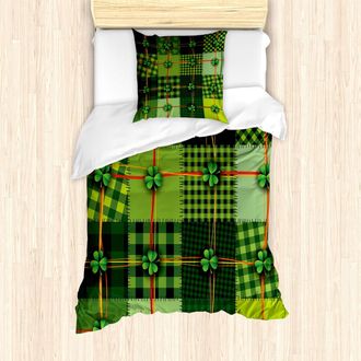 Abakuhaus Irland Bettbezug Set für Einzelbetten, Flickwerk Keltisch Klee Art, Milbensicher Allergiker geeignet mit Kissenbezug, Mehrfarbig