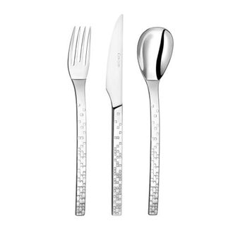 Bloomingdale's Set 18 couverts sp&eacute;cifiques pour lentr&eacute;e, le fromage et le dessert pour 6 personnes - PixElle 3D - Acier inoxydable 18/10, Finition Miroir, Epaisseur 