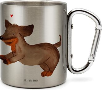 Mr. & Mrs. Panda Thermobecher Hund Dackel - Geschenk, Herz, Teebecher, Dachshund, thermotasse, Teetasse, Spr&uuml;che, Edelstahl, Isolierbecher