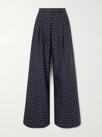 Etro Pantalon Large En Jacquard De Laine Et De Coton M&eacute;lang&eacute;s &Agrave; Plis - Bleu