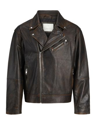 Jack & Jones JACK&JONES Herren Jprccvince Leather Biker JKT Lederjacke, Brown Stone/Detail:Washed, S