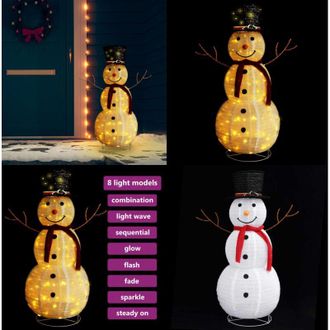vidaXL LED-Schneemann Weihnachtsfigur Luxus-Stoff 120 cm - LED Schneemann - Weihnachtsdeko - Winterdekoration - Outdoor Beleuchtung - Indoor Beleuchtung