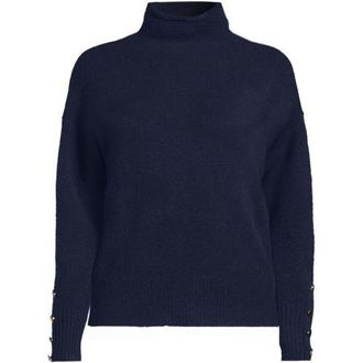 Lands End Soft Touch Stehkragenpullover mit &Auml;rmelkn&ouml;pfen, Damen, Gr&ouml;&szlig;e:40-42 regular, Blau, Polyacryl/Woll-Mischung/Nylon-Mischung, by Lands End