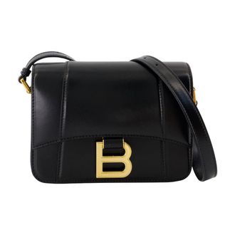 Balenciaga Womens Hourglass Crossbody Bag Black Calfskin