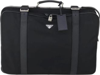 Prada unisex, Pre-owned, Noir, Taille: ONE Size Sac de voyage pour v&ecirc;tements Pre-owned en nylon avec garniture en cuir