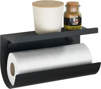 WENKO Küchenrollenhalter Jet aus Metall 30 x 15 x 12 cm mit Ablage, zum Bohren, alternativ Befestigung mit Static-Loc Plus Adaptern (inkl.) ohne Bohren, Sch